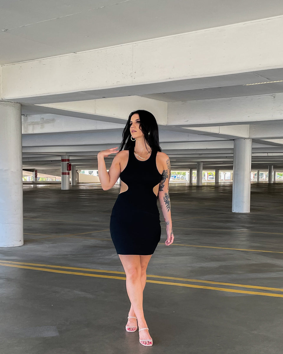 Knit Rib Cut Out Dress Black 'Real Gamer' Dress – Shophoneytap